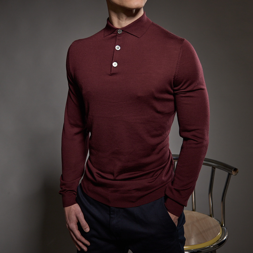 Slim Fit 'Palermo' Polo in Dark Burgundy – Malenzo