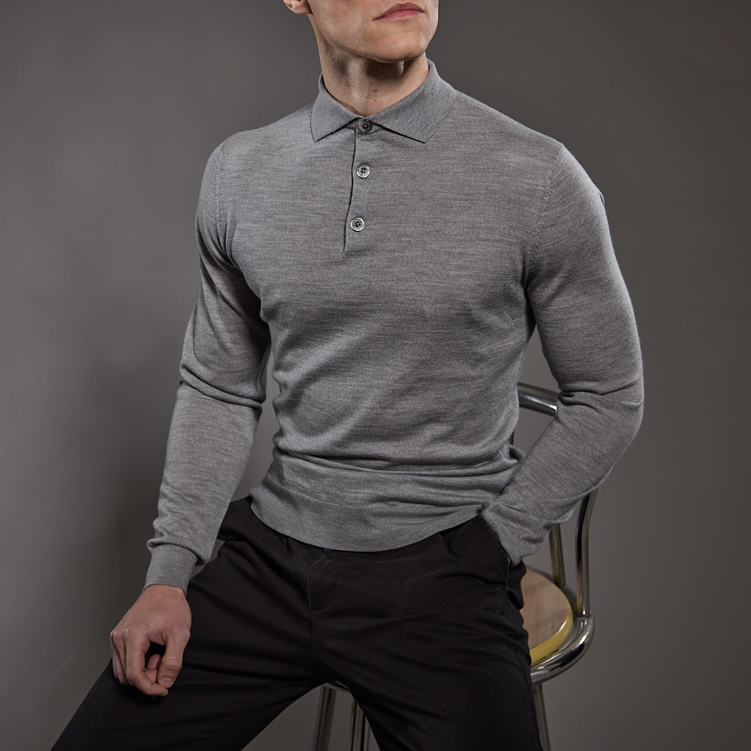 Slim Fit 'Palermo' Polo in Silver Marl – Malenzo