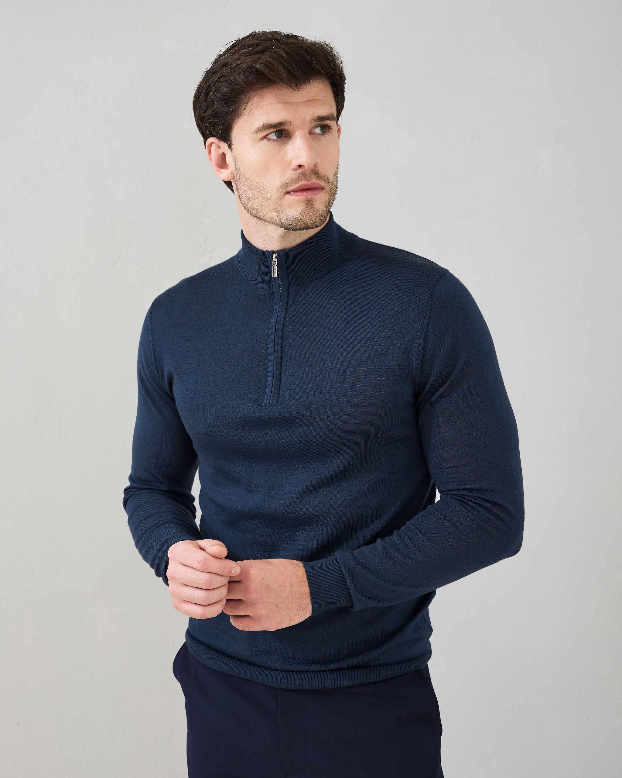 Slim Fit 'Amalfi' 1/4 Zip Pullover In Midnight Navy – Malenzo