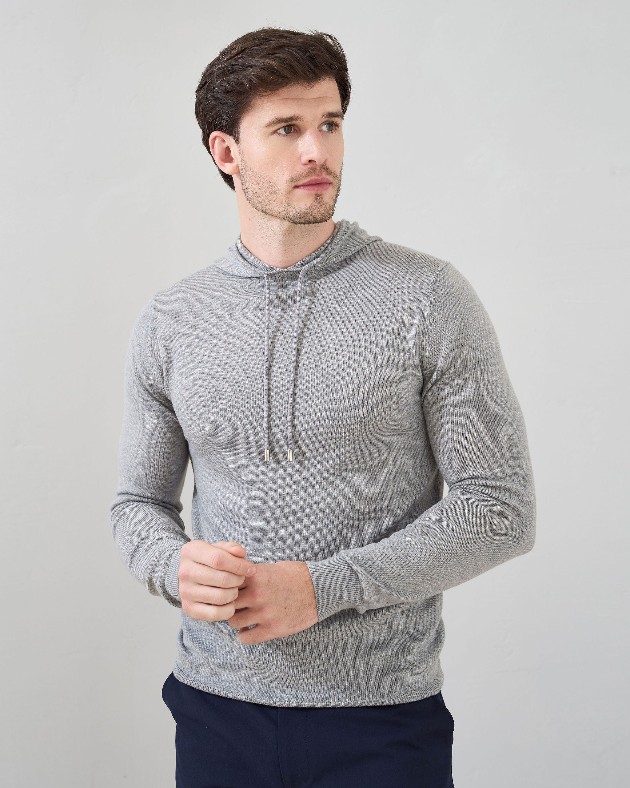 'Sorrento' Merino Hoodie in Silver Marl – Malenzo