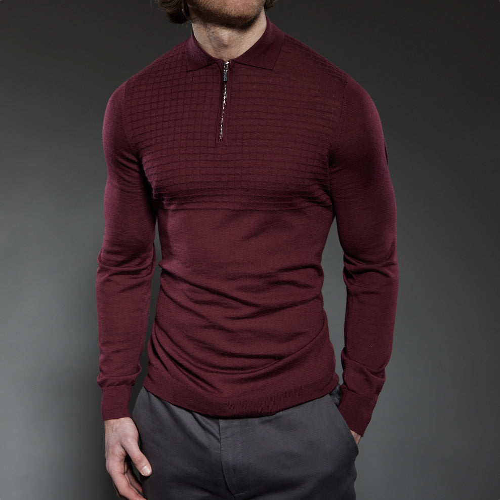 Long Sleeved 'Florence' Polo in Burgundy – Malenzo
