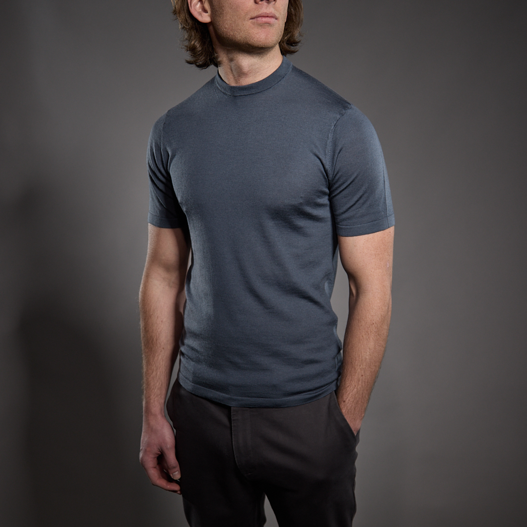 Slim Fit 'Capri' T-Shirt in Steel Blue – Malenzo