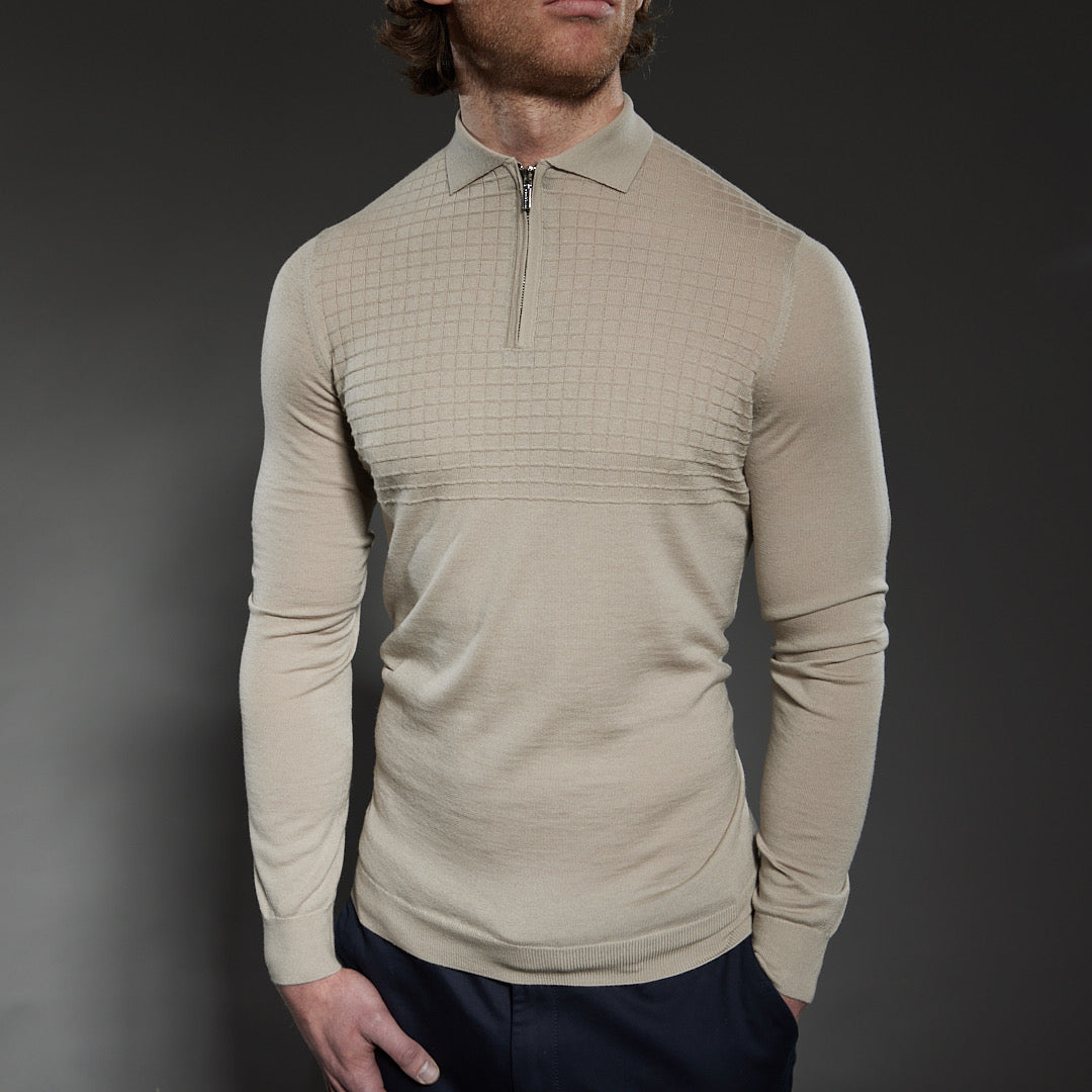Long Sleeved 'Florence' Polo in Beige – Malenzo