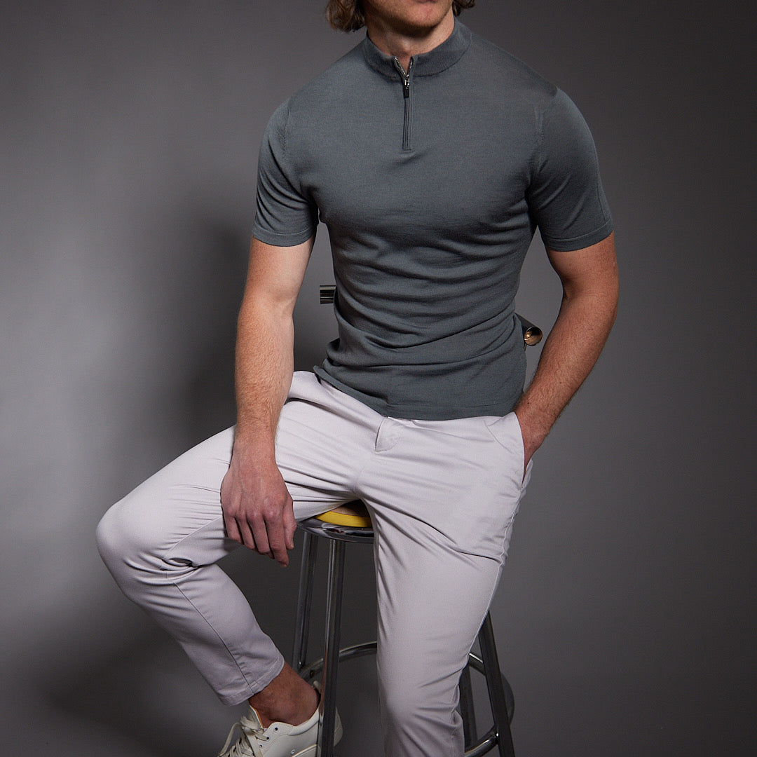 Slim Fit 'Portofino' Zip Mock Neck In Sage – Malenzo